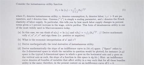 Consider The Instantaneous Utility Function 1 Where