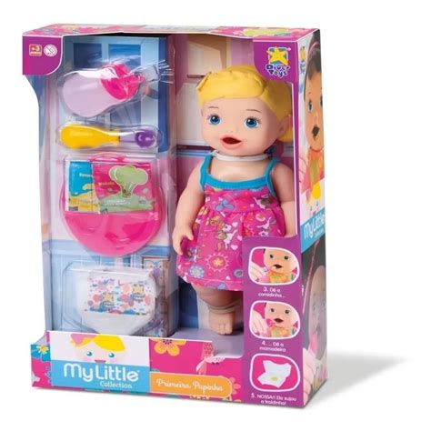 Boneca Infantil My Little Brincar De Papinha E Suja Fraldinha Com