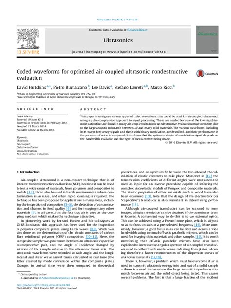 Pdf Coded Waveforms For Optimised Air Coupled Ultrasonic Nondestructive Evaluation