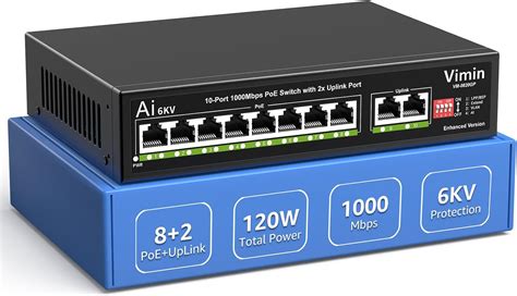 10 Port Gigabit Poe Switch With 8 Port Poe Vimin 8 Port