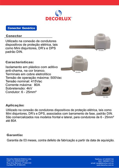 Conector Cobre Tipo Generico Modelo Frontal Longo 6 25mm2 80a 415v