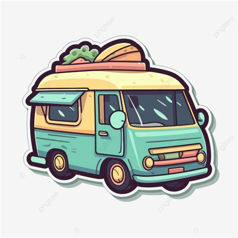 Cute Cartoon Camper Van Sticker Vector Foodtruck Sticker Cartoon Png