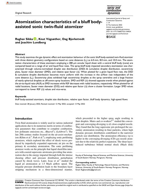 Pdf Atomization Characteristics Of A Bluff Body Assisted Sonic Twin Fluid Atomizer