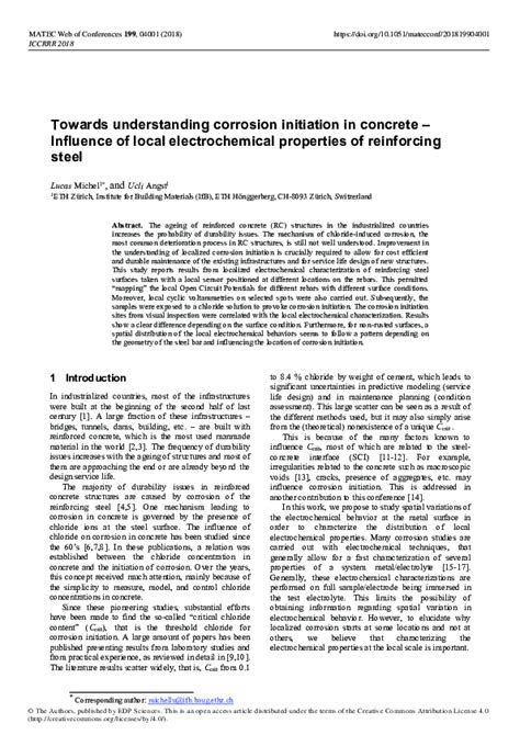 Pdf Towards Understanding Corrosion Initiation In Concrete Influence Of Local
