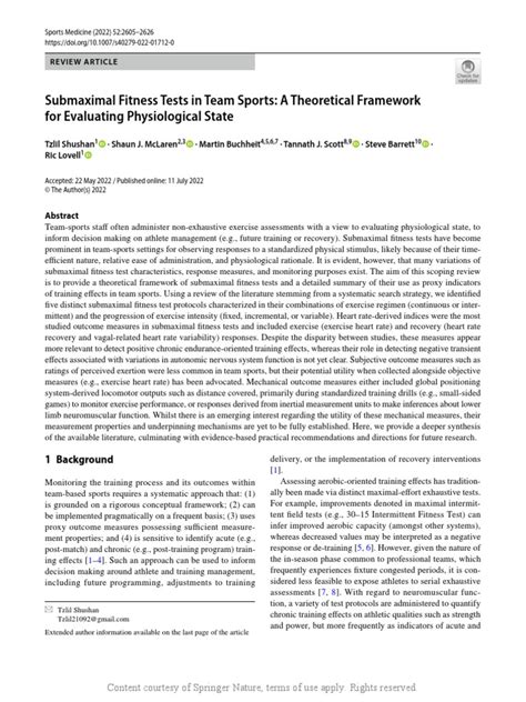 Submaximal Fitness Tests In Team Sports A Theoreti Pdf Heart Rate