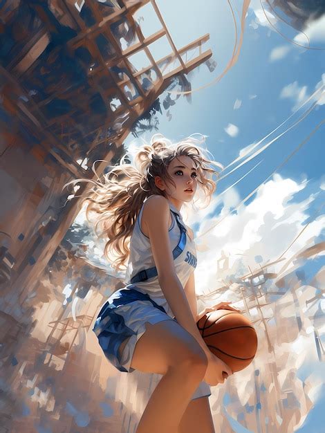 Premium Ai Image Anime Sports Girl Basketball Player Dynamic Pose