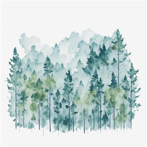 Watercolor Landscape Of Pine Trees Premium Ai Generated Vector