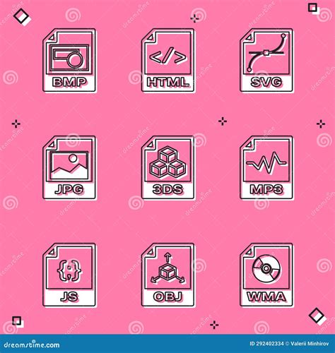 Set Bmp File Document Html Svg Ds And Mp Icon Vector Stock