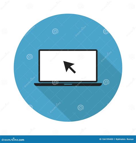 Laptop With Pointer On Screen On Blue Circle Background With Shadow