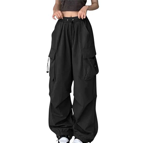 Yillto Trendy Cargo Pants Women Plus Size Stretchy Waist Drawstring