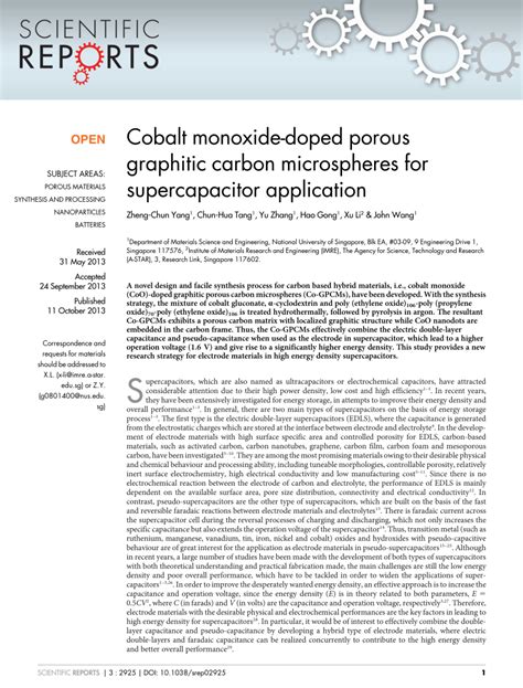 Pdf Cobalt Monoxide Doped Porous Graphitic Carbon Microspheres For