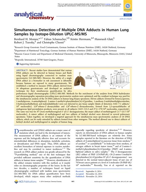 pdf simultaneous detection of multiple dna adducts in human lung