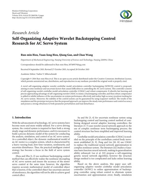 Pdf Self Organizing Adaptive Wavelet Backstepping Control Research
