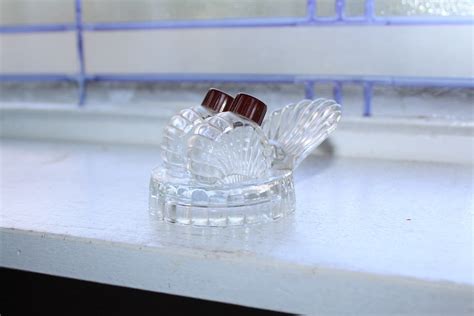 Vintage Glass Salt And Pepper Shakers With Tray And Red Lids