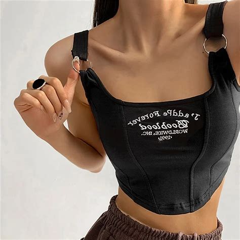 New Spring Summer Sexy Print Letter Short Tank Tops Women S Irregular