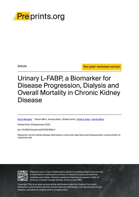 pdf urinary l fabp a biomarker for disease progression dialysis and