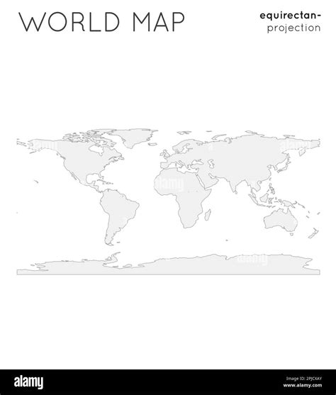 World Map Globe In Equirectangular Plate Carree Projection Plain Style Outline Vector