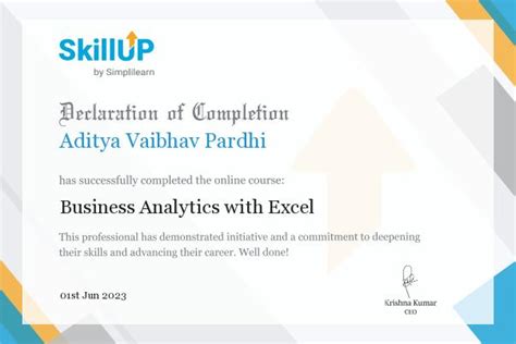Aditya Pardhi On Linkedin Aditya Vaibhav Pardhi Has Successfully Completed The Business Analytics