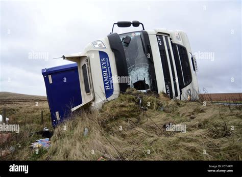 A Lorry Blown Over In Strong Winds On The A628 Woodhead Pass Near