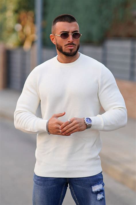 Mens White Sweater White Crew Neck Sweater For Sale Gingtto
