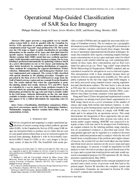 Pdf Operational Map Guided Classification Of Sar Sea Ice Imagery