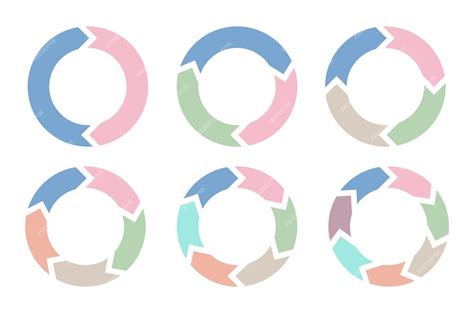 원형 화살표 다이어그램 6 라운드 단계별 인포그래픽 다이어그램 성공 마케팅 그래픽 퍼즐 순환 관리 벡터 요소를 프레젠테이션 원형 및 원형 템플릿 그림으로 프리미엄 벡터