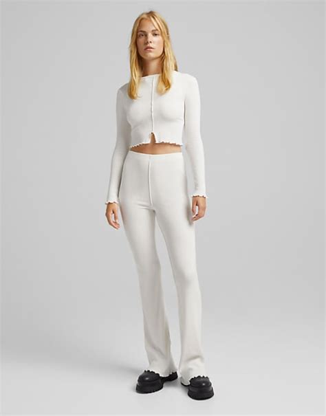 Bershka Ensemble En Maille Avec Pantalon évasé Et Top Blanc Asos
