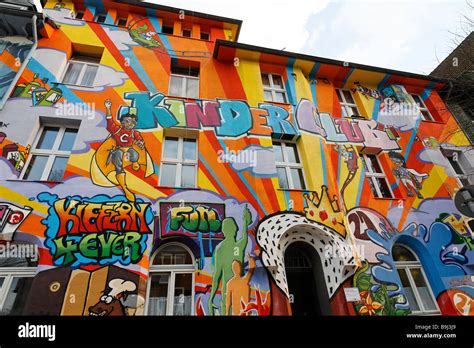 Multicolored Graffiti House Facade Kiefernstrasse 21 Old Houses Of