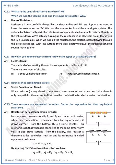Adamjee Coaching Current Electricity Short And Detailed Answer