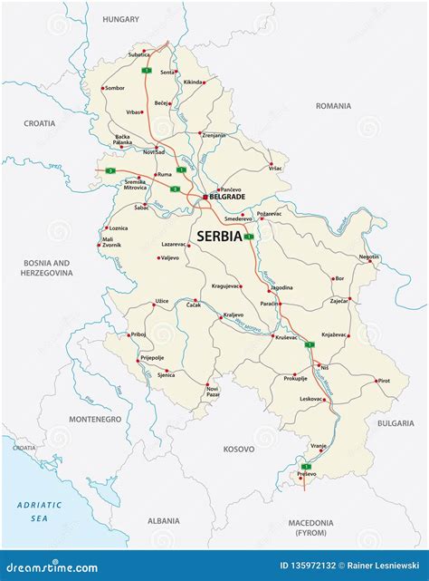 Mapa Detallado Del Vector Del Camino De Serbia Con El Etiquetado