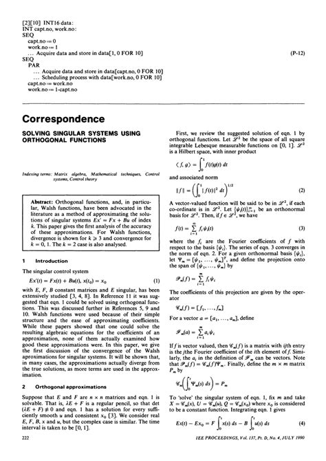 Pdf Solving Singular Systems Using Orthogonal Functions