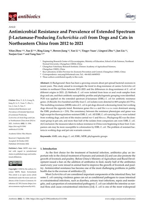 Pdf Antimicrobial Resistance And Prevalence Of Extended Spectrum β