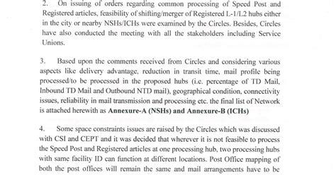 Processing Of Speed Post And Registered Articles At One Hub