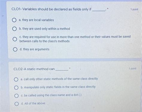 Solved Clo1 Variables Should Be Declared As Fields Only If