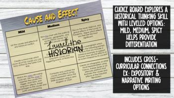 Cause And Effect Choice Board Historical Thinking Back To School