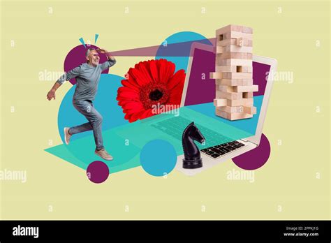 Creative Absurd 3d Collage Artwork Sketch Image Of Happy Positive Man
