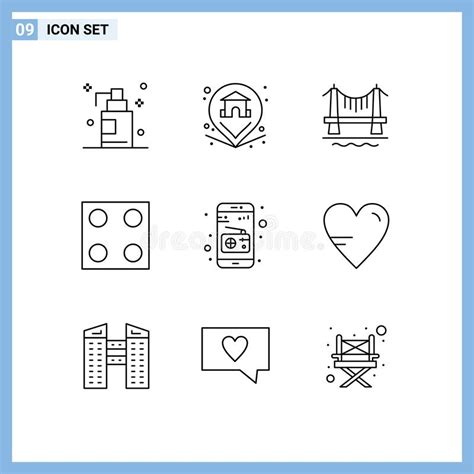 9 Universal Outlines Set For Web And Mobile Applications Heart Media Building Communication