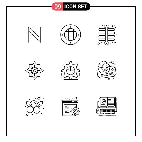 Group Of 9 Modern Outlines Set For Settings Gear Ray Cog China Editable Vector Design Elements