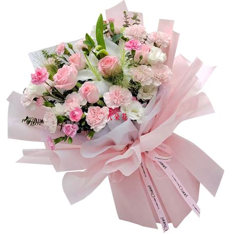 11朵粉色康乃馨玫瑰百合，美好与光明 六朵花