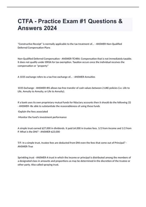 CTFA Practice Exam 1 Questions Answers 2024 CTFA Stuvia US