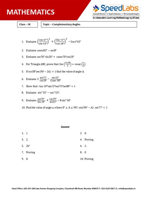 Complementary Angles Important Qs Important Questions 0f85aafc E0ea