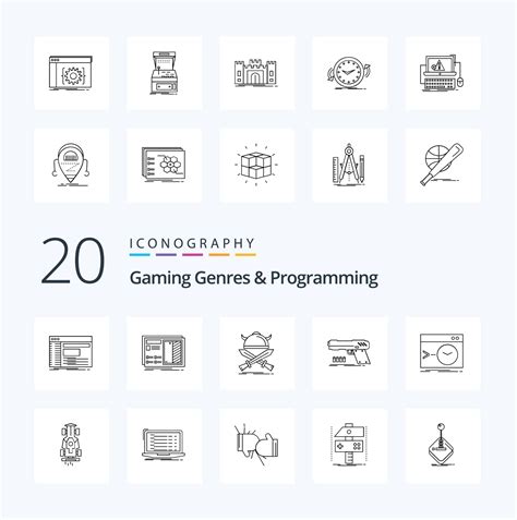 20 Gaming Genres And Programming Line Icon Pack Like Handgun Swords