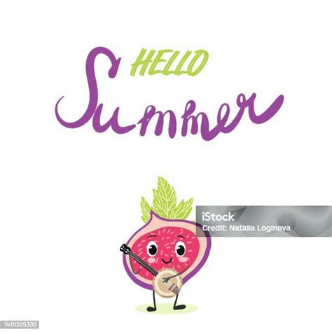 귀여운 캐릭터의 벡터 일러스트레이션 아이들을위한 밴조 티셔츠 디자인 여름 시간 여름 분위기가있는 쾌활한 무화과 벡터 일러스트