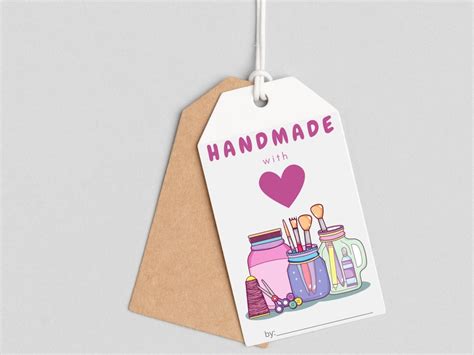 Handmade With Love Tags Printable Gift Tags Handmade Items Etsy