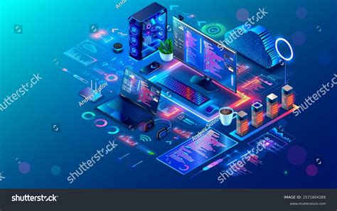 Computer Technology Isometric Concept Software Development Stock Vector Royalty Free