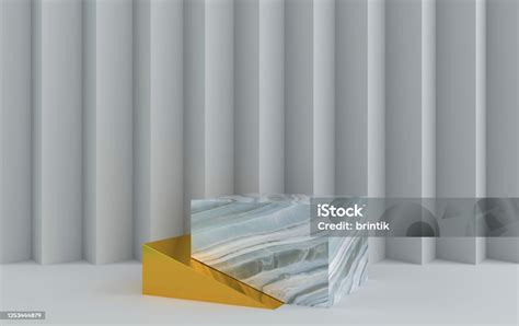 추상 기하학적 형상 그룹 세트 회색 스튜디오 배경 황금 경사로 대리석 받침대 3d 렌더링 기하학적 형태의 장면 지그재그 형태의 종이 패션 미니멀한 장면 간단한 깨끗한 디자인