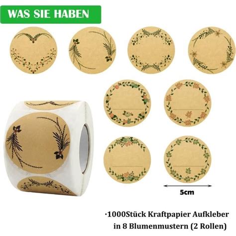 Lot de 1 000 étiquettes autocollantes en papier kraft de 5 cm