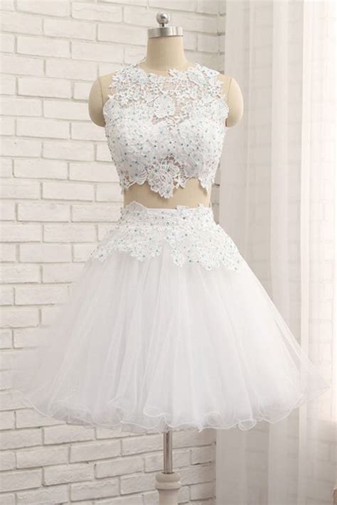 White Tulle Short Two Pieces Homecoming Dress Lace Prom Dress M816 On