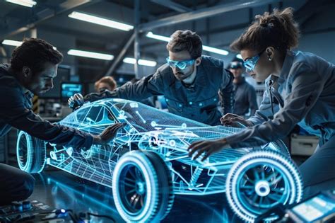 show a team of engineers designing and testing a f generative ai