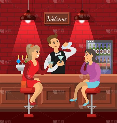 女性朋友在酒吧聊天，酒保在喝酒素材 花瓣网